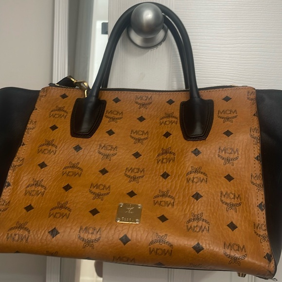 MCM | Bags | Mcm Rare Black And Signature Tan Bag | Poshmark